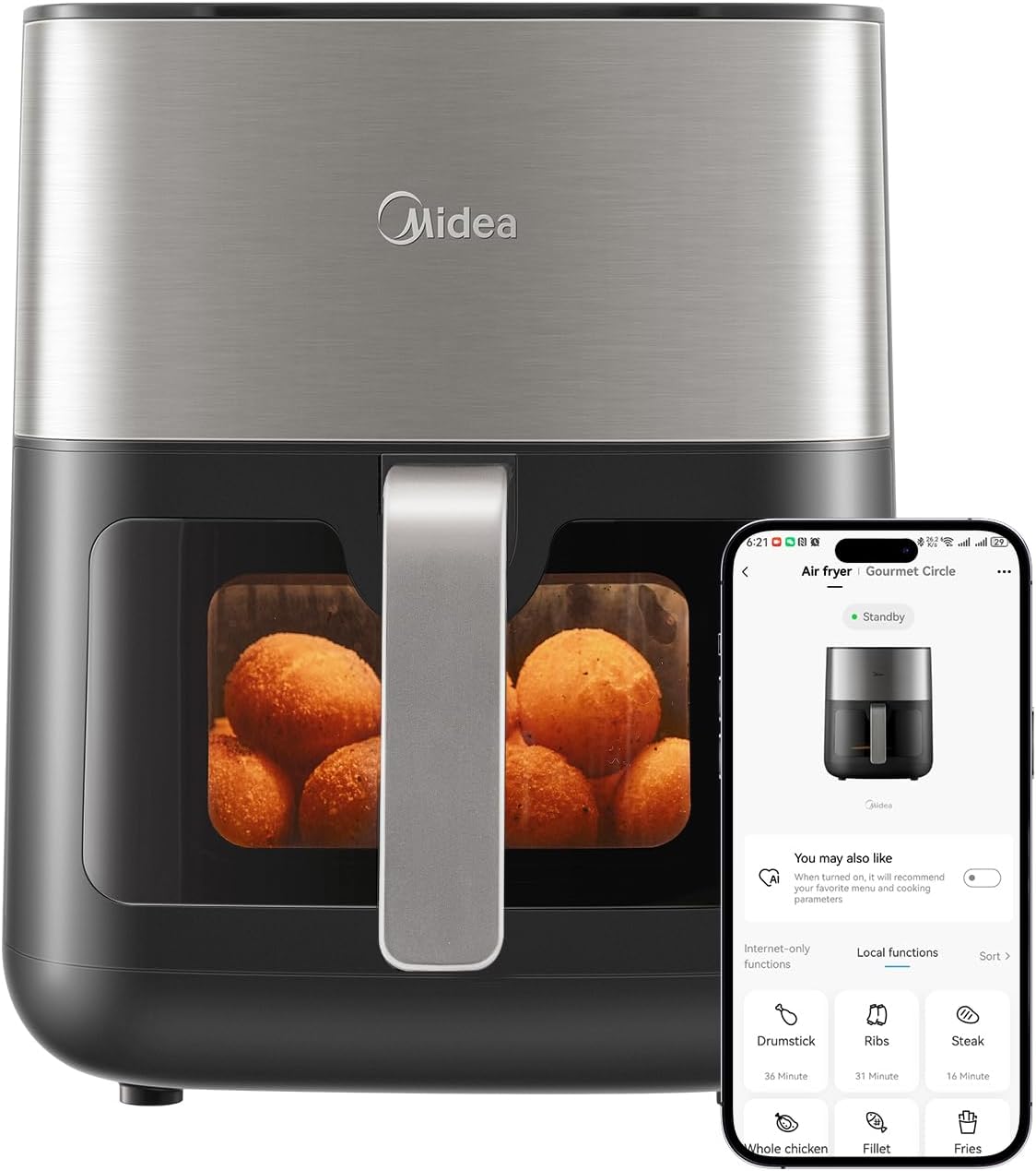 Еър Фрайър Midea MAD65F10BPK: Горещ въздух фризьор 6.5L без мазнини